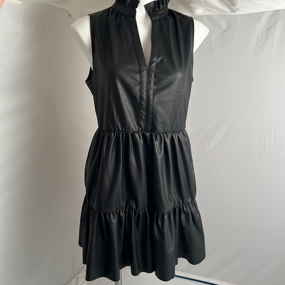 Fate | Dresses | Fate Black Vegan Leather Split Neck Tiered Dress ...